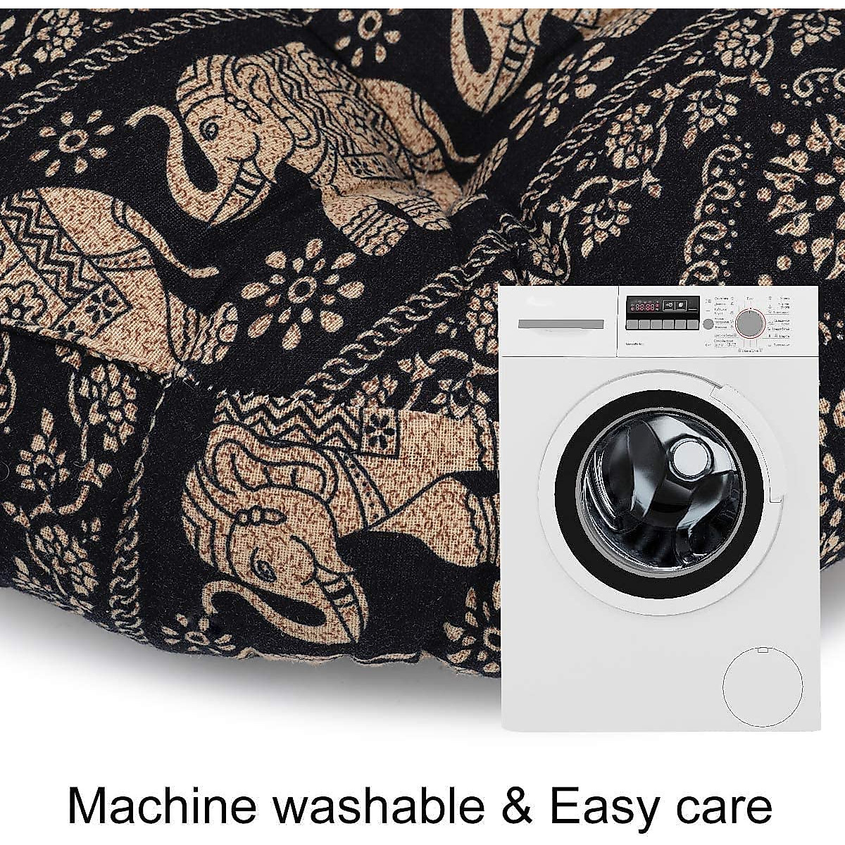 EGOBUY Meditation Cushion, Round Floor Seat Cushion Cotton Linen Sitting Pillow Yoga Pillow Tatami Mat for Home Decor Garden Party, 22x22 Inch, Black Elephant