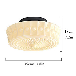 Topjia Vintage Cream Ceiling Light with Glass Lampshade, 3-Light E27 Semi Flush Mount Ceiling Lamp,Hanging Chandelier for Farmhouse Kitchen Hallway Entryway(35x18cm(13.8x7in), Milky White)