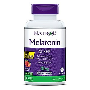 Natrol Melatonin Fast Dissolve Tablets, Helps You Fall Asleep Faster, Stay Asleep Longer, Easy to Take, Dissolve in Mouth, Strengthen Immune System, Maximum Strength, Strawberry Flavor, 10mg, 100Count