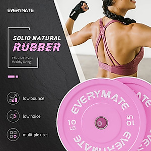 EVERYMATE 10LB Olympic Bumper Plates Set Weight Plates for Cross Training and Weightlifting, 2 Inch, Pink