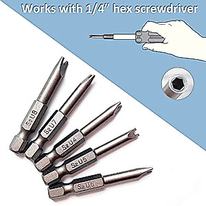 Spanner Screwdriver Bits 5in1 Set U4 U5 U6 U7 U8, SKZIRI 5PCS U-shaped Screwdriver Bit Magnetic Power Tools 1/4" Hex Shank 1/2inch Length