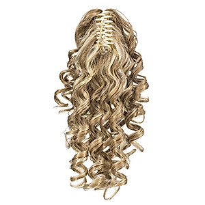 SWACC 12-Inch Short Screw Curls Claw Clip Ponytail Extensions Synthetic Clip in Drawstring Curly Ponytail Hairpiece Jaw Clip Hair Extension (Beige/Blonde Mixed-24H613#)