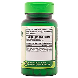 Nature's Truth Folic Acid 800 Mcg 250 Tabs, 250 Count (Pack of 3)