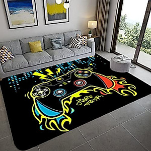 AARXLBB Abstract Rug 8x10 Feet / 240x300 cm Indoor Soft Fluffy Rug Bedroom Kitchen Dining Room Floor Washable Accent Rug Home Office Nursery Decor Black Yellow Blue red Gamepad Pattern