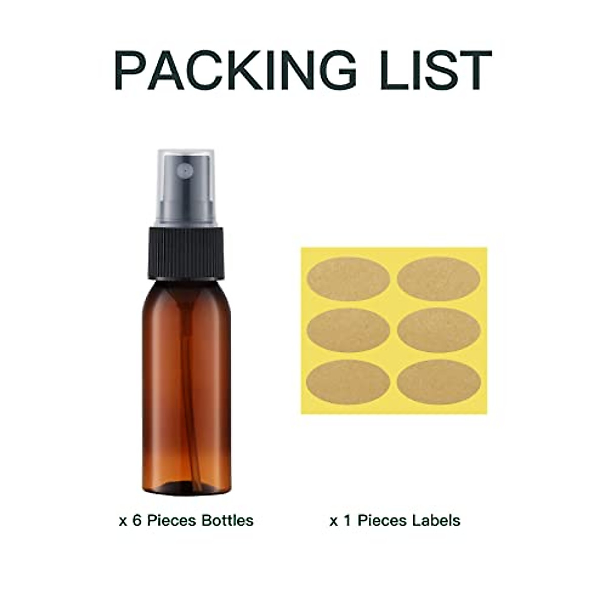 LISAPACK 1oz Spray Bottle Small (Amber, 6 Pack) Empty Plastic Mini Fine Mist Travel Size Atomizer, Tiny Sprayer for Little Perfume, Water, Cologne, Alcohol, Samples (Brown, 30ml)