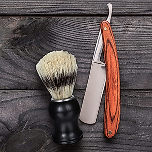 Aethland Shaving Brush Set for Men, 4 in 1 Include 100g Shaving soap, Badger Shaving Brush and Stainless Steel Shaving Stand & Shaving Bowl for Husband Father Birthday Boyfriend Gifts（B Black)