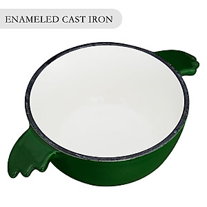 Flavehc Mini Cocotte 16 oz Owl Shaped Mini Dutch Oven 0.5 qt Cast Iron Garlic Roaster for Oven Garlic Confit Pot Ramekins with Lids Oven Safe, Green