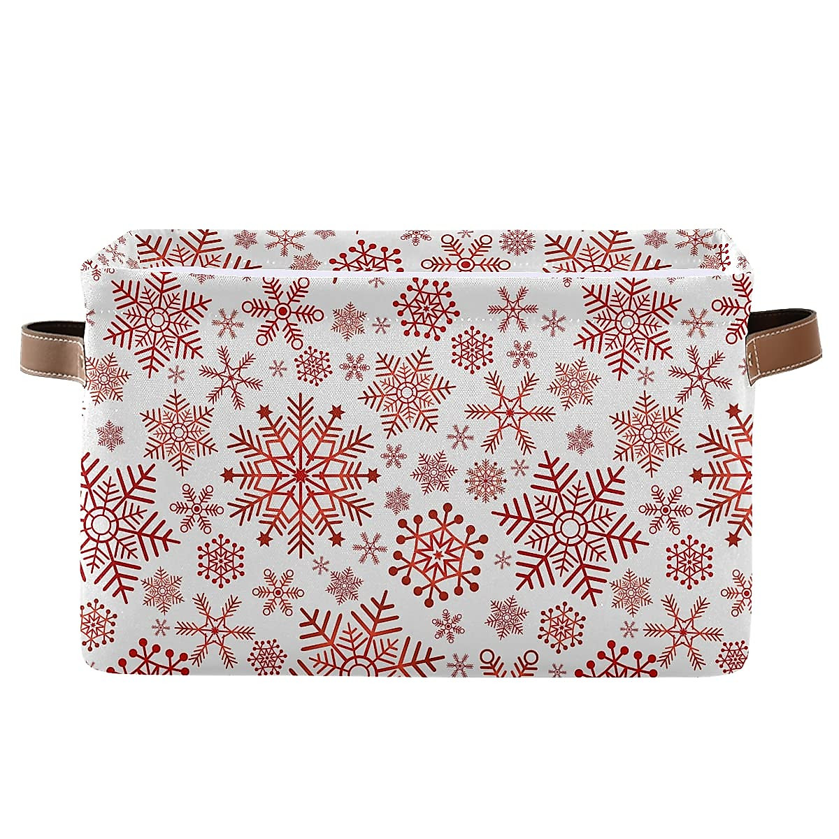 senya Christmas Basket, Large Foldable Storage Basket with Handles Christmas Snowflakes Fabric Collapsible Storage Bins Organizer Bag