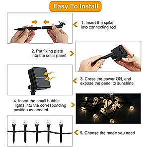 20 Led 22.15 ft Solar Outdoor Fairy Lights with 8 Modes, 20 in 1 Warm Light Globe Waterproof Stake Lights, Mini Crystal Bubble Decorative Lights for Valentines Day Yard Pathway Patio Party Wedding