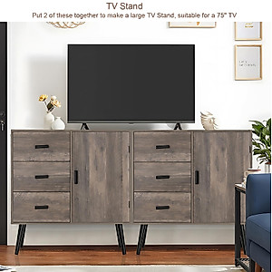 Iwell Storage Cabinet with 3 Drawers and Adjustable Shelf, Sideborad Buffet Cabinet with Door, Accent Cabinet for Living Room, Entryway, Hallway, Rustic Oak