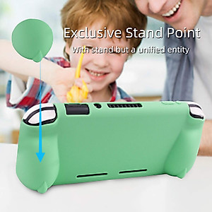 Silicone Protective Case for Nintendo Switch Lite, Soft Grip Case Cover with Comfort Ergonomic Handles for Nintendo Switch Lite 2019 [Self Stand][4 Thumb Stick Caps] (Silicone Grip-Green)