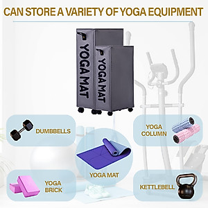 Twira Yoga Mat Storage Racks, Home Gym Storage Rack for Foam Roller, Yoga Strap and Resistance Bands, Workout Equipment Corner Yoga Mat Holder with Wheels（Grey）