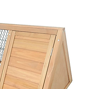 PawHut Outdoor Triangular Wooden Bunny Rabbit Hutch/Guinea Pig House with Run