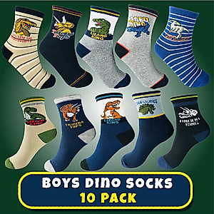 Tiny Captain Boys Dinosaur Socks 4-7 Year Old Age 4,5,6 Gift Set Crew Style (10 Pairs)