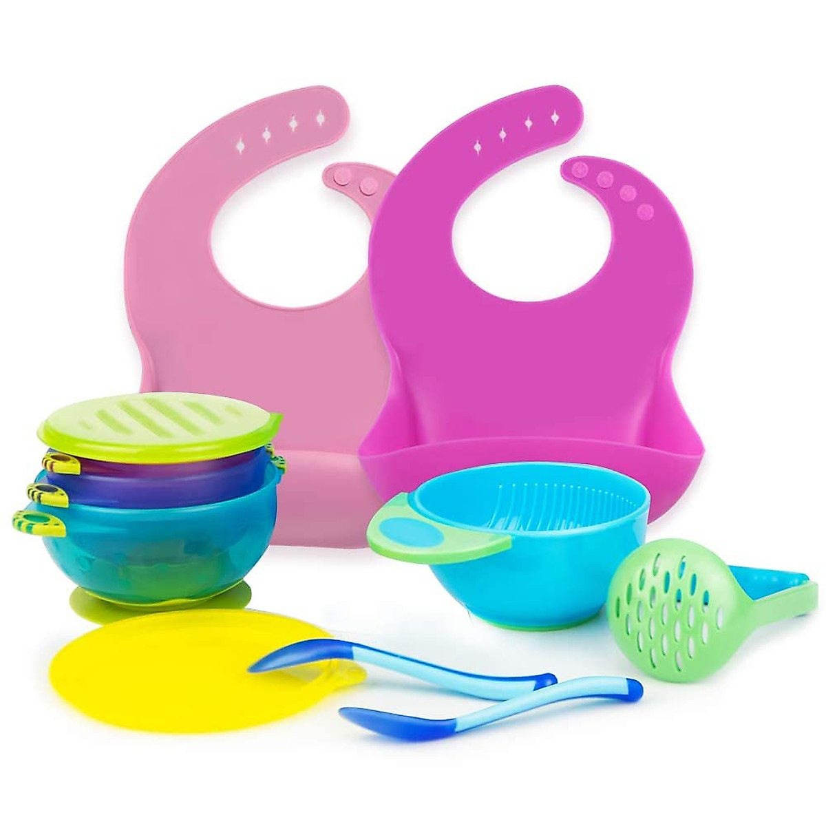 RyanLemon Baby Feeding Set, Silicone Baby Led Weaning Set, Suction Plate and Bowl, Pocket Bib, Spoon Fork, Toddler Flatware Set for Babies 6 Months+, Purple