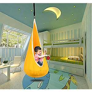 Funny Game Kids Pod Swing Hanging Seat Child Hammock Chair Indoor and Outdoor Sensory Swings 100% Cotton Loading Capacity 170 lbs (Yellow)