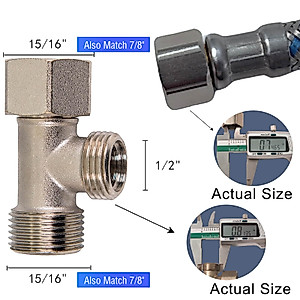 Bidet T Adapter - T Valve Adapter for Bidet, Made of Brass Coated Nickel(Thread Size 7/8″ x 7/8″ x 1/2″), 3 Way Adapter or Tee Connector