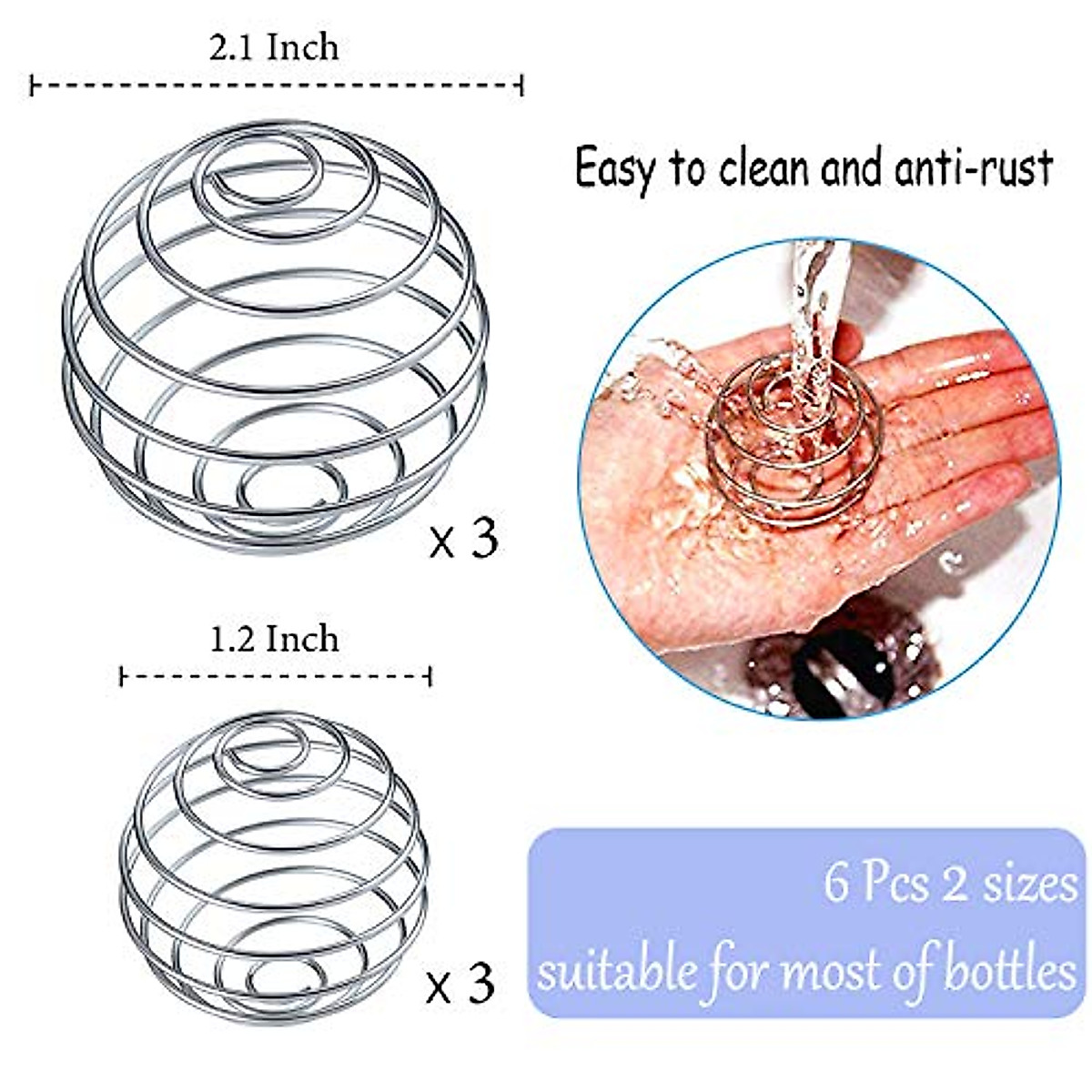 6 Pcs Shaker Balls Replacement Shaker Ball 2 Sizes Shaker Bottle Balls Stainless Steel Ball for Mixing Protein, Drinking