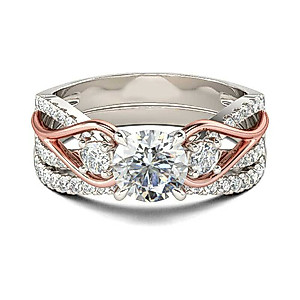 DRISHYA FASHION 2.20 Ct Round Cut Simulated Diamond Engagement Wedding Bridal Ring Set 14k Two Tone Gold Plated Gift For Her (11.5)