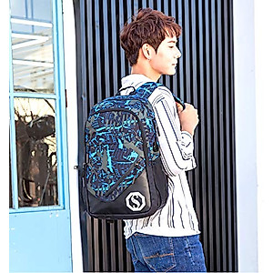 Pawsky School Backpack for Boys, 14 Inch Laptop Backpack with USB Charging Port, Anti-theft Lock, Lunch Bag & Pencil Case, Lightweight Water Resistant Bookbag Daypack