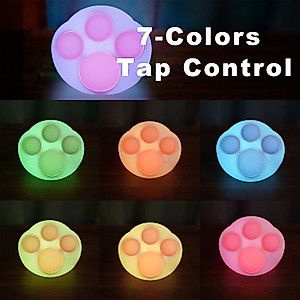 LED Night Light for Kids, Cute Nursery Light for Baby, Pop it Toy Lamp Lights for Fun Rechargeable Lighting Table Lamp Kawaii Gifts Baby Cat Paw Silicone LED Lamp Nightlight 7-Color Light Modes