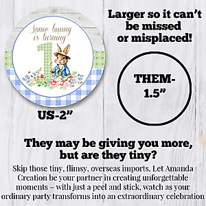 Little Rabbit First Birthday Thank You Sticker Labels for Boy, 40 2" Party Circle Stickers by AmandaCreation, Great for Party Favors, Envelope Seals & Goodie Bags