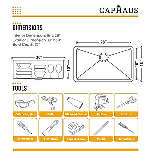 CAPHAUS Undermount Single or Double Bowl 16 Gauge Stainless Steel Kitchen Sink, Mutiple Choices for 30-inch, 31-inch, 32-inch, w/Drain Strainer and Bottom Grid