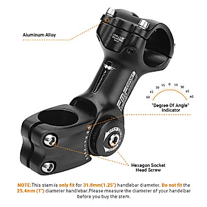 Himiway 31.8mm Bike Stem 110mm ±60 Degree Adjustable MTB Stem Aluminum Alloy Bicycle Handlebar Stem Extender Riser for Most Mountain Bike Road City Bike MTB (Only Fit 1.25"/31.8mm Handlebar)