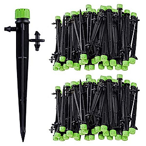 Kalolary 100PCS Green Irrigation Drippers Drip Emitters, Micro Spray Adjustable 360 Degree Full Circle Pattern Water Flow Sprinkler Fits 1/4 (4-6mm) Irrigation Tubing for Garden Irrigation