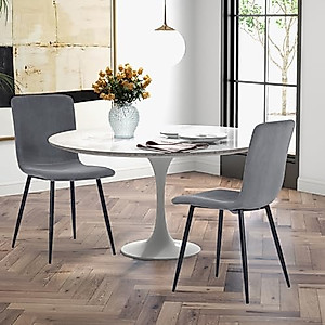 FurnitureR Scandinavian Dining Chairs Set of 4, Comfy Side Chair with Velvet Seat Sturdy Metal Legs for Kitchen Living Bedroom, Charcoal