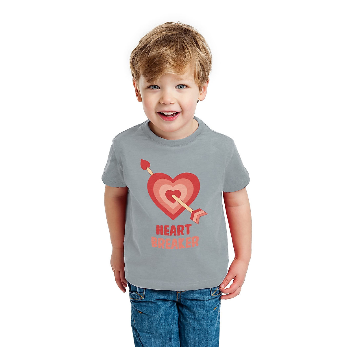 Wild and Happy Heart with Arrow Shirt for Toddler Boys in Grey 4T