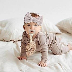 YanJie 4 PCS Baby Girl Headbands Handmade Big Bows Soft Stretchy Infant Newborn Headband with Bows Headwrap Hair Accessories Beige Light Khaki Coffee Gray