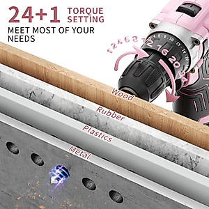 GardenJoy Cordless Power Drill Set: 12V Electric Drill with Battery and Charger, 2 Variable Speed, 24+1 Torque Setting, 3/8-Inch Keyless Chuck, Portable Drill and 30pcs Drill/Driver Bits