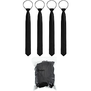 Xinnun 4 Pieces Zipper Ties for Men Adjustable Men's Neckties Zip on Tie for Men Zipper Skinny Necktie Clip on Slim Tie(Black)
