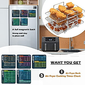Air Fryer Rack for Ninja Dual Air Fryer with Air Fryer Magnetic Cheat Sheet Air Fryer Accessories for Ninja Foodi 304 Stainless Steel Multi-Layer Stackable Dehydrator Air Fryer Rack for Oven