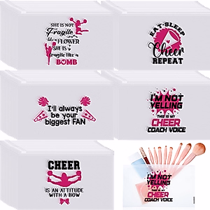 Sweetude 150 Pcs Cheerleader Gifts Bulk Cheer Makeup Bag Cosmetic Cheerleading Bag with Zipper Clear Cheerleader Travel Pouch Cheerleading Case for Girls Teammates Toiletry Accessories Gifts, 5 Styles