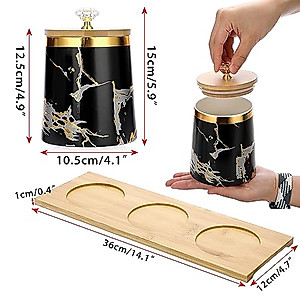 JUXYES Set of 3 Canisters Set for Sugar Coffee Tea with Airtight Lid, Ceramic Storage Containers Sets Black Storage Pots with Tray Storage Jar Decorative Canisters Sets for for Kitchen Counter