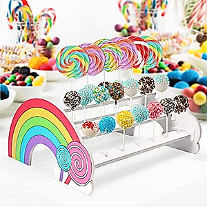 Sntieecr 35 Holes Rainbow Wooden Cake Pop Stand Lollipop Holder for Dessert Table, Cake Pop Display Stand Fit 0.16''/4mm Lollipop Sticks for Birthday Parties Weddings Baby Showers Anniversaries