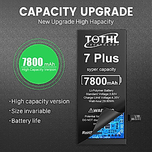 Battery for iPhone 7 Plus Replacement, [7800mAh] 2024 New 0 Cycle High Capacity Only A1661/A1784/A1785 Li-ion Batteries with Professional Repair Tools Kits