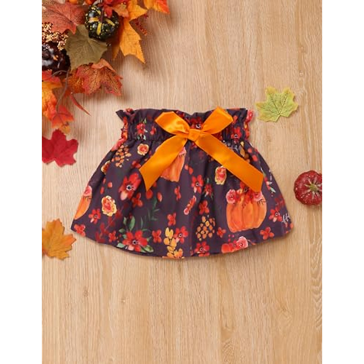 Hipealy My First Thanksgiving Baby Girl Outfits Newborn Pumpkin Long Sleeve Ruffle Romper Pumpkin Floral Skirt fot Infant Fall Outfits 0-18 Months
