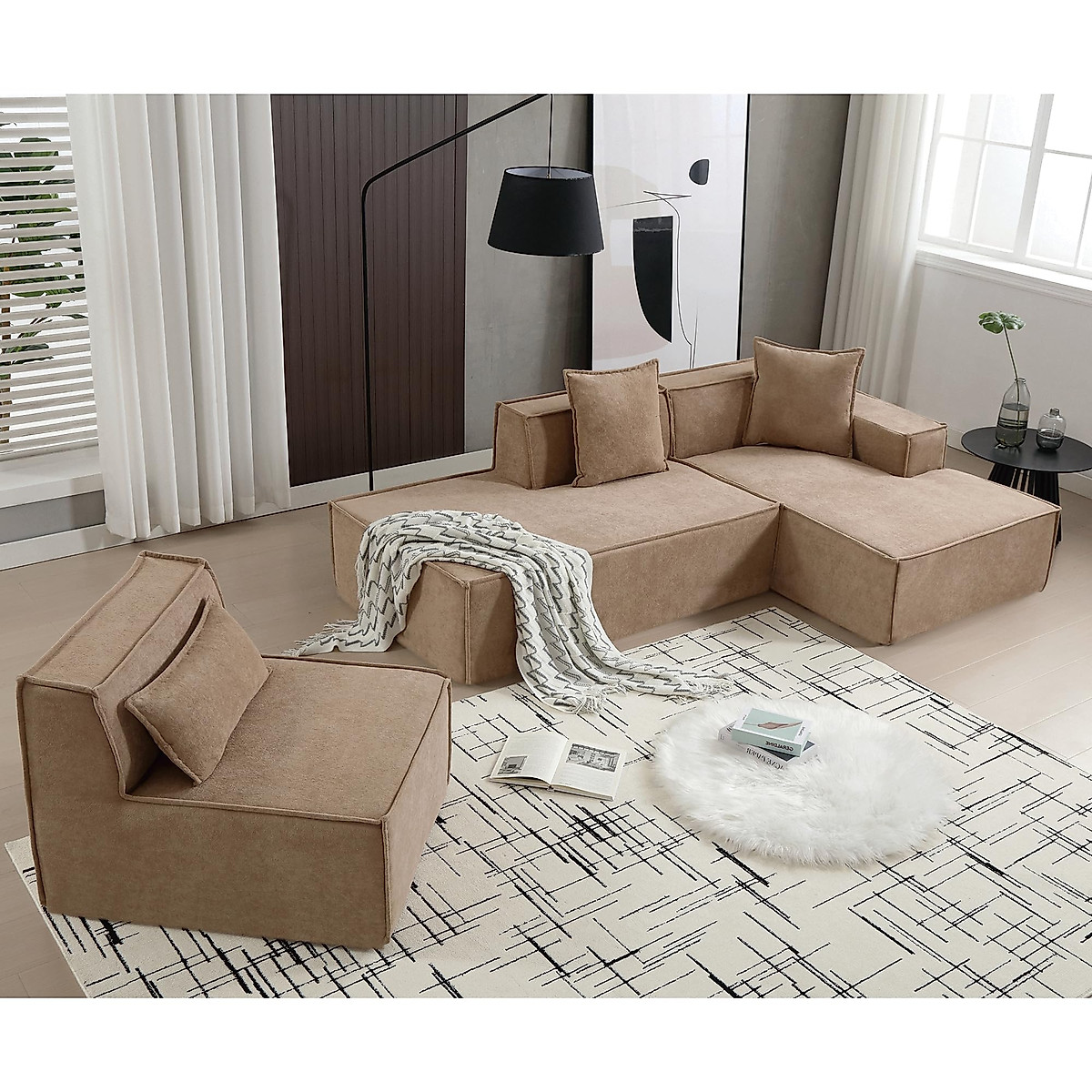 HZANHY Modular Sectional Sofa Couch, L-Shape Upholstered Cloud Couch, Modern Minimalist Couches for Living Room, Deep Seat Corner Couch, Right Facing Chaise