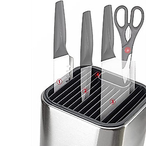 BOWONG Universal Knife Block, Stainless Steel Knife Holder Stand with Slots for Scissors and Sharpening Rod, Rectangular Knife Storage Stand Safe and Detachable for Easy Cleaning