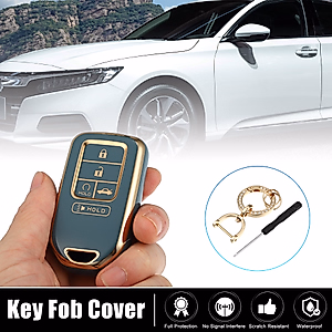 X AUTOHAUX 5 Button TPU Smart Keyless Entry Remote Control Key Fob Case for Honda Accord Civic CR-V Insight Passport Pilot with Chain Blue