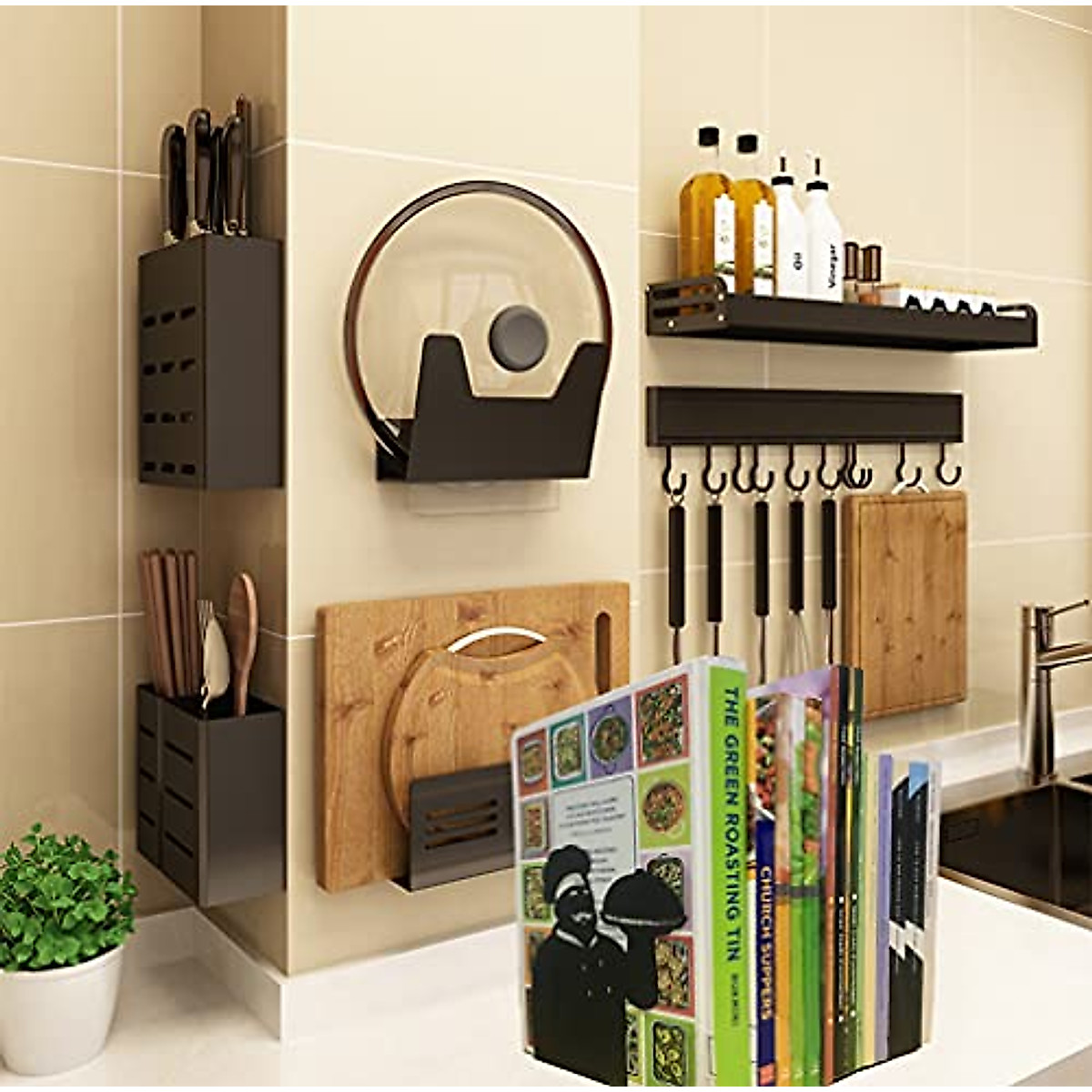 Cookbook Bookends, Sturdy Decorative Book Ends for Kitchen, Heavy Duty Metal Book Stoppers to Hold Recipe Upright on Their Own, Professional Cook Book Decoration (1 Pair of Black Chef)