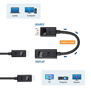 Cable Matters 8K DisplayPort 1.4 to HDMI 2.1 Adapter with 4K 120Hz / 8K 60Hz, 48 Gbps Unidirectional DisplayPort to HDMI 2.1 Cable Adapter in Black, Support for RTX 3080/3090, RX 6800/6900 and More