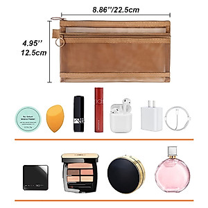 besharppin Mesh Cosmetic Bags, 4pcs Nylon Makeup Pouches with Double Zippers for Home Office Purse Diaper Bag (Light Chocolate Brown)