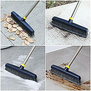 Yocada Push Broom Brush Stiff Bristles Broom Head Telescopic Heavy-Duty Outdoor Commercial for Cleaning Bathroom Kitchen Patio Garage Deck Concrete Wood Stone Tile Floor