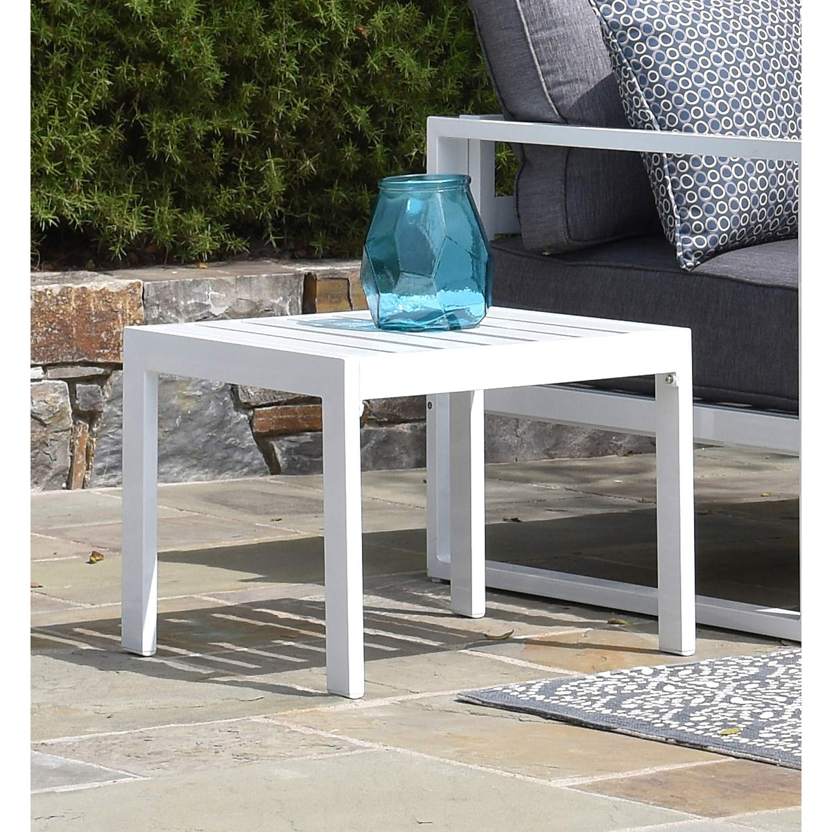 Elle Decor Paloma Outdoor Patio Furniture Collection in Weather-Resistant Metal Frame Patio, Side Table, White
