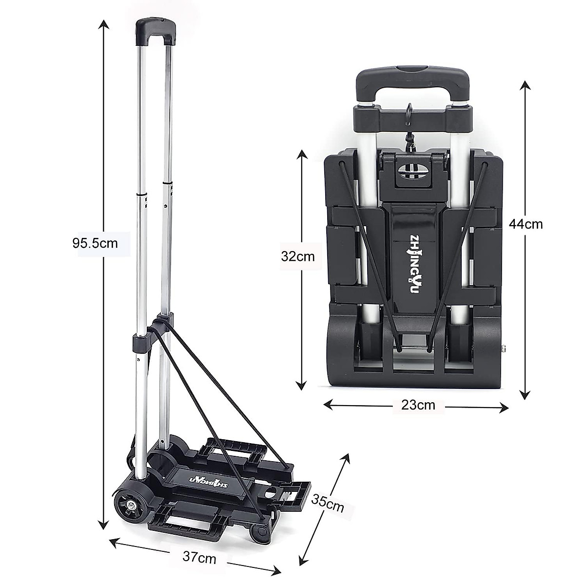 Folding Hand Truck Aluminum Telescopic Rod Foldable Roller Shopping Trolley Collapsible 2 Wheel Trolley Expandable Large Chassis Foldable into Backpack