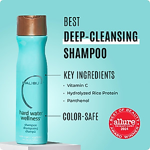 Malibu C Hard Water Wellness Shampoo - Hydrating Sulfate Free Shampoo - Hair Care for Hard Water - Protects Hair from Hard Water Elements + Removes Build Up (9 oz)